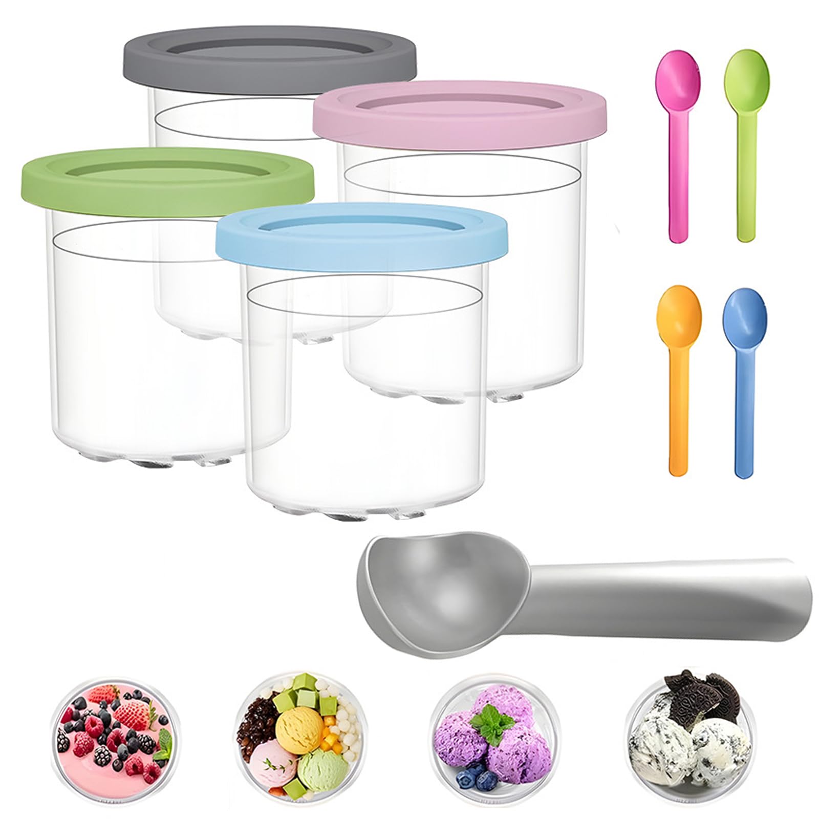 Generic Containers Replacement for Ninja Creami Pints and Lids, 4 Pack Ice Cream Containers with Colorful Lids, Compatible with NC299AMZ & NC300s Series Ice Cream Maker, BPA-Free, Dishwasher Safe