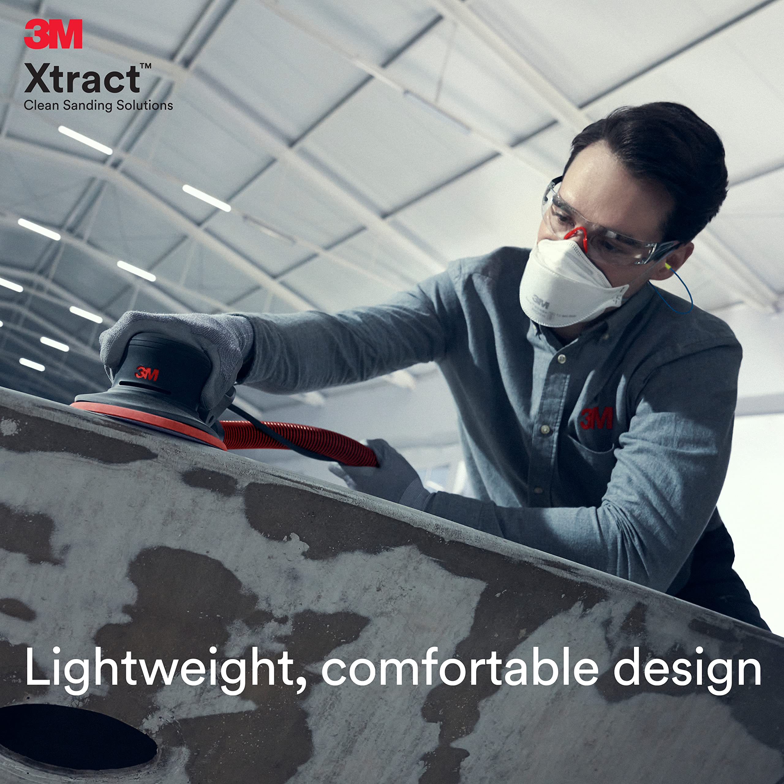 3M Xtract Electric Random Orbital Sander, Ergonomic and Lightweight ROS, 88762, 5 in, Central Vacuum, 3/32 in Orbit, 110V, 350W Motor, Metal Fabrication, Woodworking