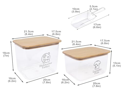 Xbopetda Laundry Pods Container Dishwasher Pods Holder, Acrylic Laundry Powder Detergent Dispenser Dishwasher Tablets Container, Sealing Lid and Scoop, Kitchen Storage Laundry Room Organizer - Clear