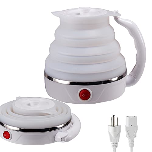 T-magitic Travel Kettle, Fordable Electric kettle, Collapsible Kettle Dual Voltage,boil water, with make tea coffee,Food Grade Silicone Small Electric KettleïŒ600ML,110V/220V ïŒ (White)