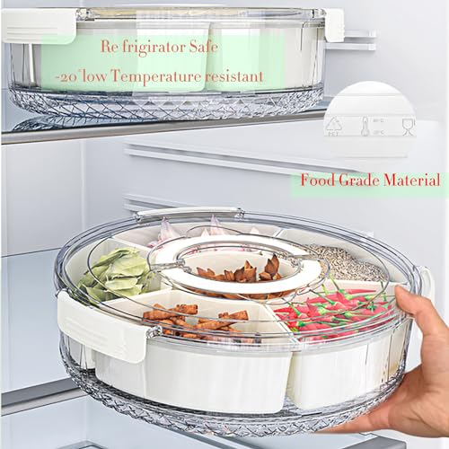 HINIHAO Divided Serving Tray with Lid and Handle, Removable Divided Platter Food Storage Containers with 6 Compartment, Small Boxes for Onion, Ginger, Garlic, Cherry (Divided Serving Tray-B)