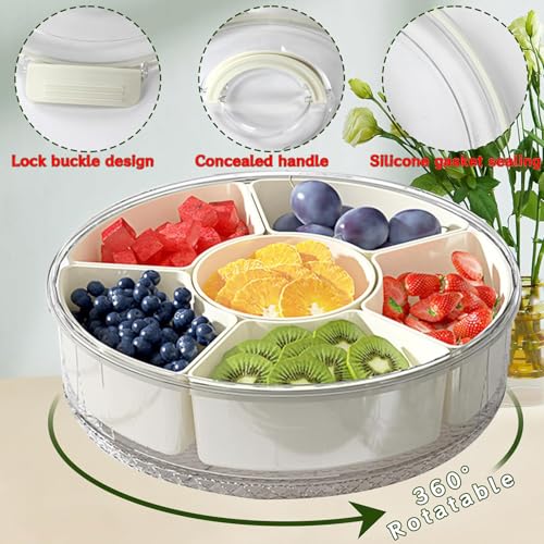 HINIHAO Divided Serving Tray with Lid and Handle, Removable Divided Platter Food Storage Containers with 6 Compartment, Small Boxes for Onion, Ginger, Garlic, Cherry (Divided Serving Tray-B)