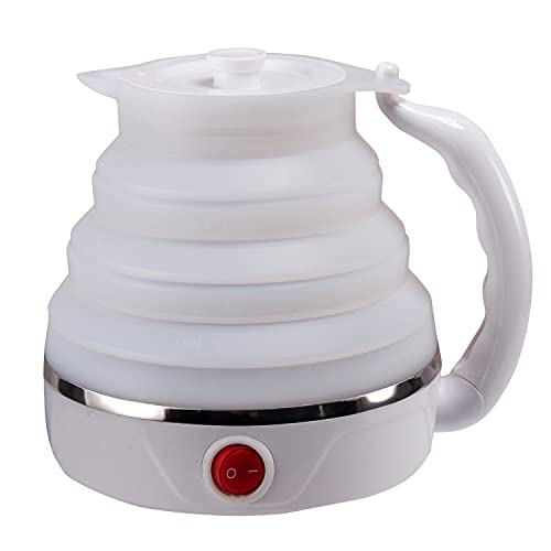 T-magitic Travel Kettle, Fordable Electric kettle, Collapsible Kettle Dual Voltage,boil water, with make tea coffee,Food Grade Silicone Small Electric Kettle(600ML,110V/220V ) (White)