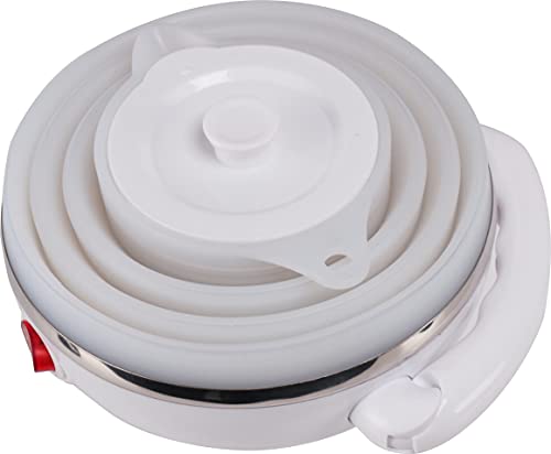 T-magitic Travel Kettle, Fordable Electric kettle, Collapsible Kettle Dual Voltage,boil water, with make tea coffee,Food Grade Silicone Small Electric Kettle(600ML,110V/220V ) (White)