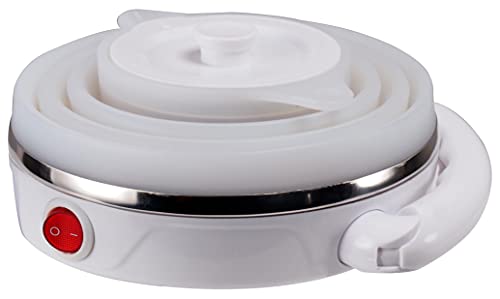 T-magitic Travel Kettle, Fordable Electric kettle, Collapsible Kettle Dual Voltage,boil water, with make tea coffee,Food Grade Silicone Small Electric Kettle(600ML,110V/220V ) (White)