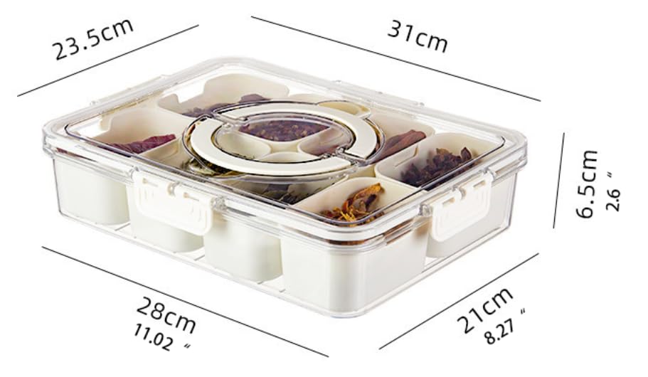 Generic Snackle Box Food Container | Divided Serving Tray with Lid and Handle | Charcuterie and Snack Organizer | Suitable for Candy, Fruit, Veggies | Perfect for Travel or Parties, Cream