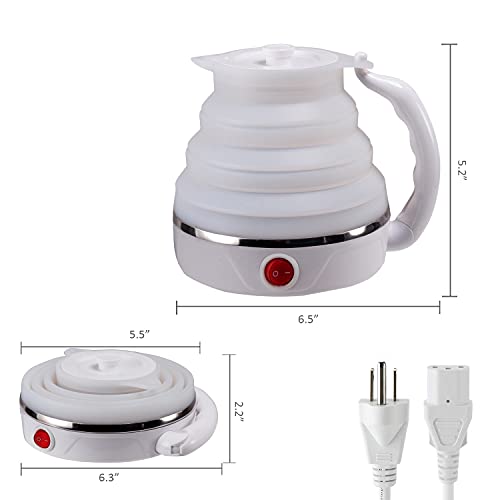 T-magitic Travel Kettle, Fordable Electric kettle, Collapsible Kettle Dual Voltage,boil water, with make tea coffee,Food Grade Silicone Small Electric Kettle(600ML,110V/220V ) (White)