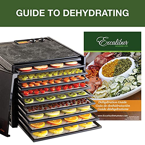 Excalibur 3926TB Electric Food Dehydrator Machine with 26-Hour Timer, Automatic Shut Off and Temperature Control, 600-Watt, 9 Trays, Black