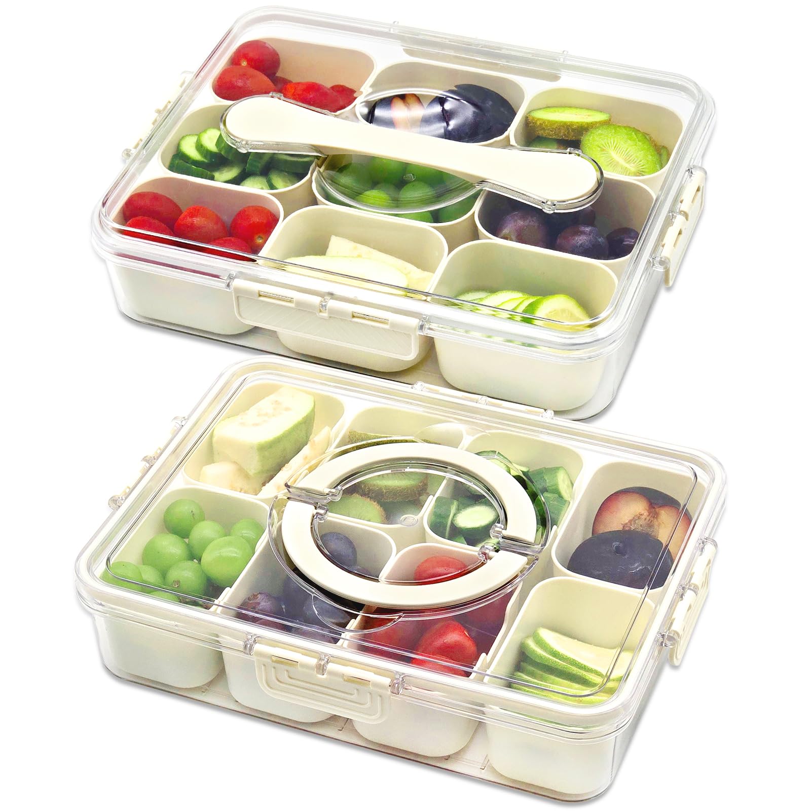 Snackle Box Container, Divided Serving Tray with Lid and Handle, Dishwasher Safe Fruit Storage Containers, Candy and Nuts Organizer, Snackle Charcuterie Boxes for Travel, Party and Picnic, Clear