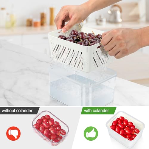 Elwichen 5 Pack Fruit Storage Containers for Fridge with Removable Colander, Produce Containers BPA-free Fridge Organizer to Keep Berry Lettuce Vegetable Fresh, Dishwasher & Microwave Safe
