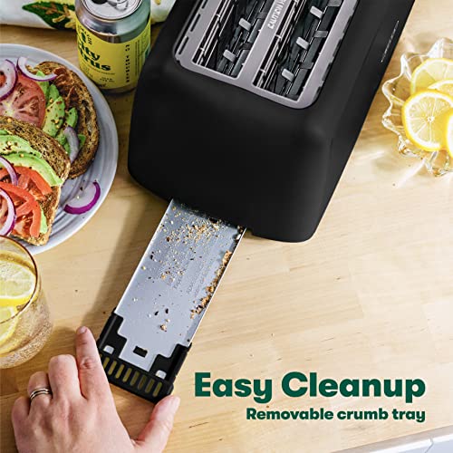 BELLA 4 Slice Toaster, Long Slot & Removable Crumb Tray - 7 Shading Options with Auto Shut Off, Cancel & Reheat Button - Toast Bread & Bagel, Black