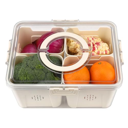 Airtight Fruit Storage Containers for Fridge with Lids & Handle, BPA-Free Food Storage Container with 4 Removable Colanders, Berry Vegetable Fresh Produce Saver, Refrigerator Organizer Bins