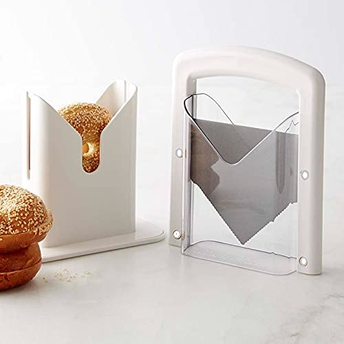 Cheer Collection Guillotine Style Bagel Slicer with Safety Shield - Sharp Serrated Stainless Steel Blade for Cutting Bagels - Fits Bagels up to 2" Thick and 4.5" Diameter