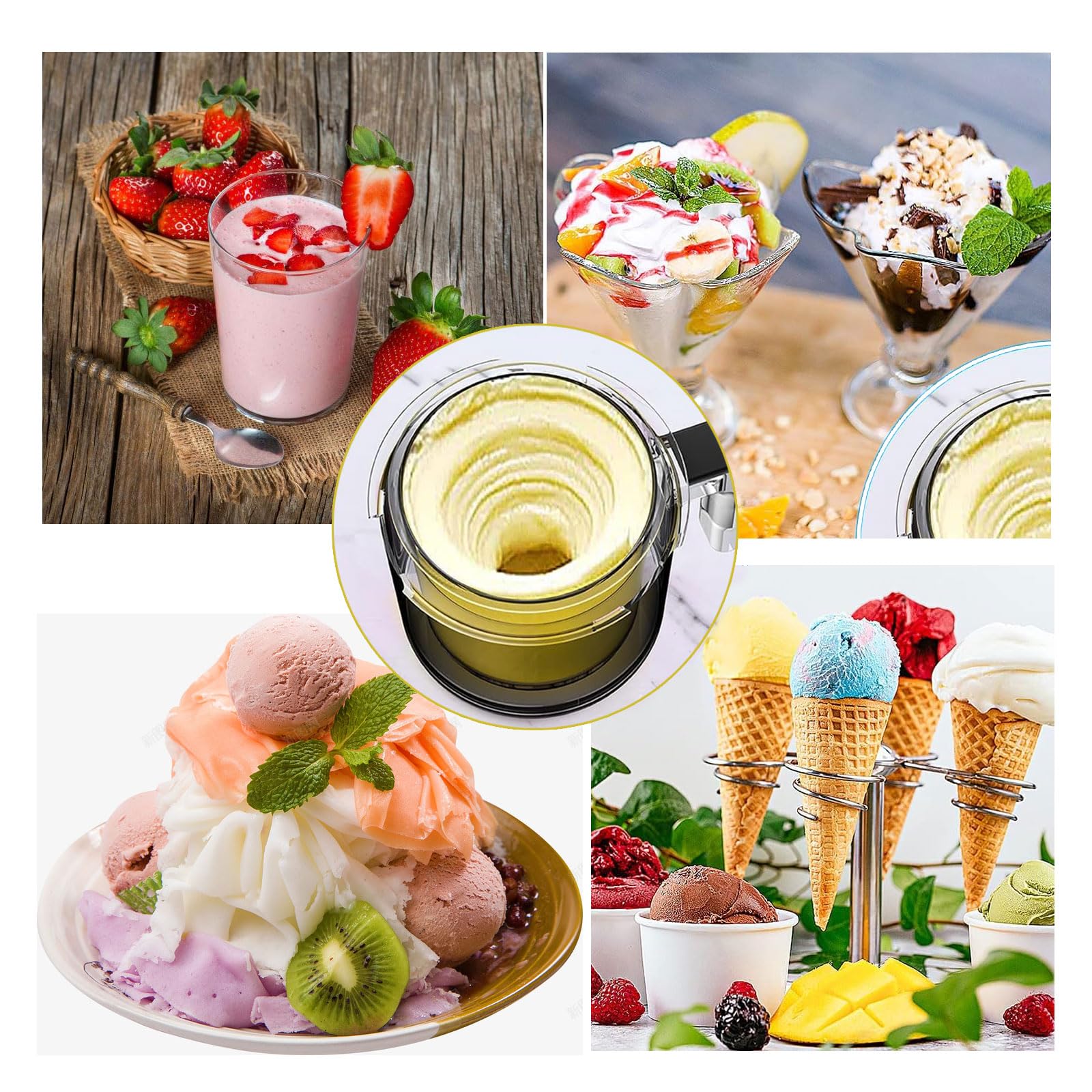 CDOUTSUN 4 Pack Ice Cream Containers Ice Cream Replacement Containers with 4 Colors Lids Airtight Anti-slip Food Container Sets Container Sets with spoon (Blue, Pink, Green, Grey)