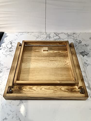 Kitchen Countertop Wooden Caddy Slider Tray | Solid Wood Tray and Frame | Smooth Rolling Wheels | Useful for Coffee Maker/Stand Mixer/Blender (13" X 13", Lightly Scorched)