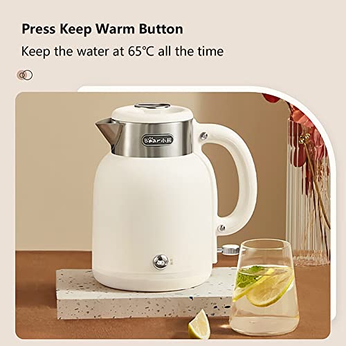 Bear ZDH-C15C1 Electric Kettle for Coffee & Tea, Stainless Steel Hot Water Boiler with Keep Warm Function, Auto Shut-Off, BPA Free, 1.5l, Ivory White