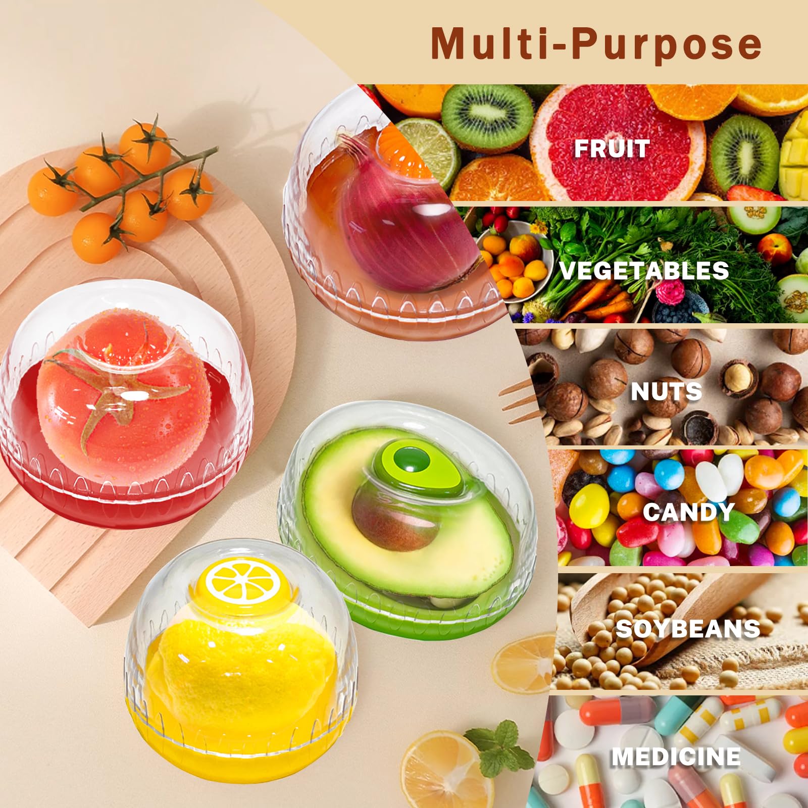4 Pcs Vegetable and Fruit Storage Containers for Fridge, Refrigerator Vegetable Crisper Makes Food Stays Fresh Longer, BPA Free & Reusable, Ideal Avocado Lemon Tomato and Onion Keeper/Saver/Holder (B)