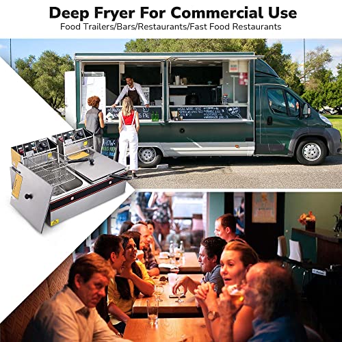 WeChef Commercial Deep Fryer 24L 5000W with Dual Tank Baskets Stainless Steel Electric Countertop Fryer for Restaurant Bar