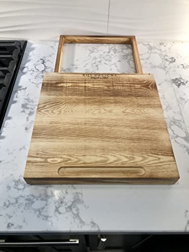 Kitchen Countertop Wooden Caddy Slider Tray | Solid Wood Tray and Frame | Smooth Rolling Wheels | Useful for Coffee Maker/Stand Mixer/Blender (13" X 13", Lightly Scorched)