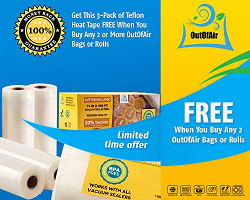 OutOfAir - 3 Teflon Heat Tape Strips for Vacuum Sealers Compatible with FoodSaver, Weston, Seal-A-Meal, Cabelas, and Others