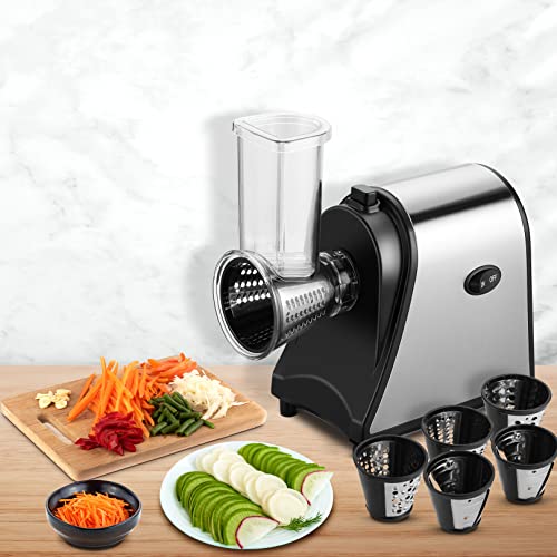 Electric Cheese Grater 250W Salad Maker 5-in-1 Professional Electric Slicer/Shredder One-Touch Control Powerful Electric Grater for Fruits and Vegetables, Cheese