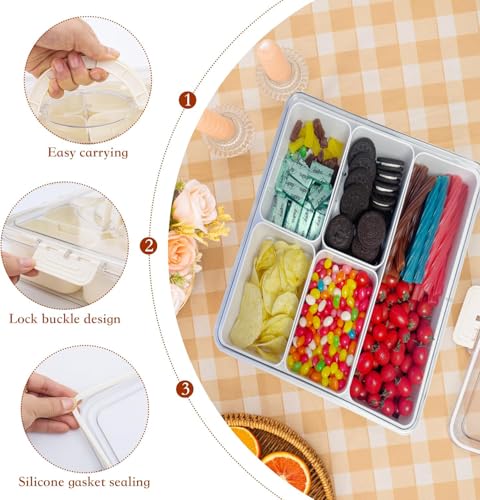 Extra Large Fruit Storage Containers for Fridge,Divided Serving Tray with Lid and Handle,Snackle Box Charcuterie Container for Portable Snack Platters,Clear Organizer for Party,Entertaining,Fruit,Nuts