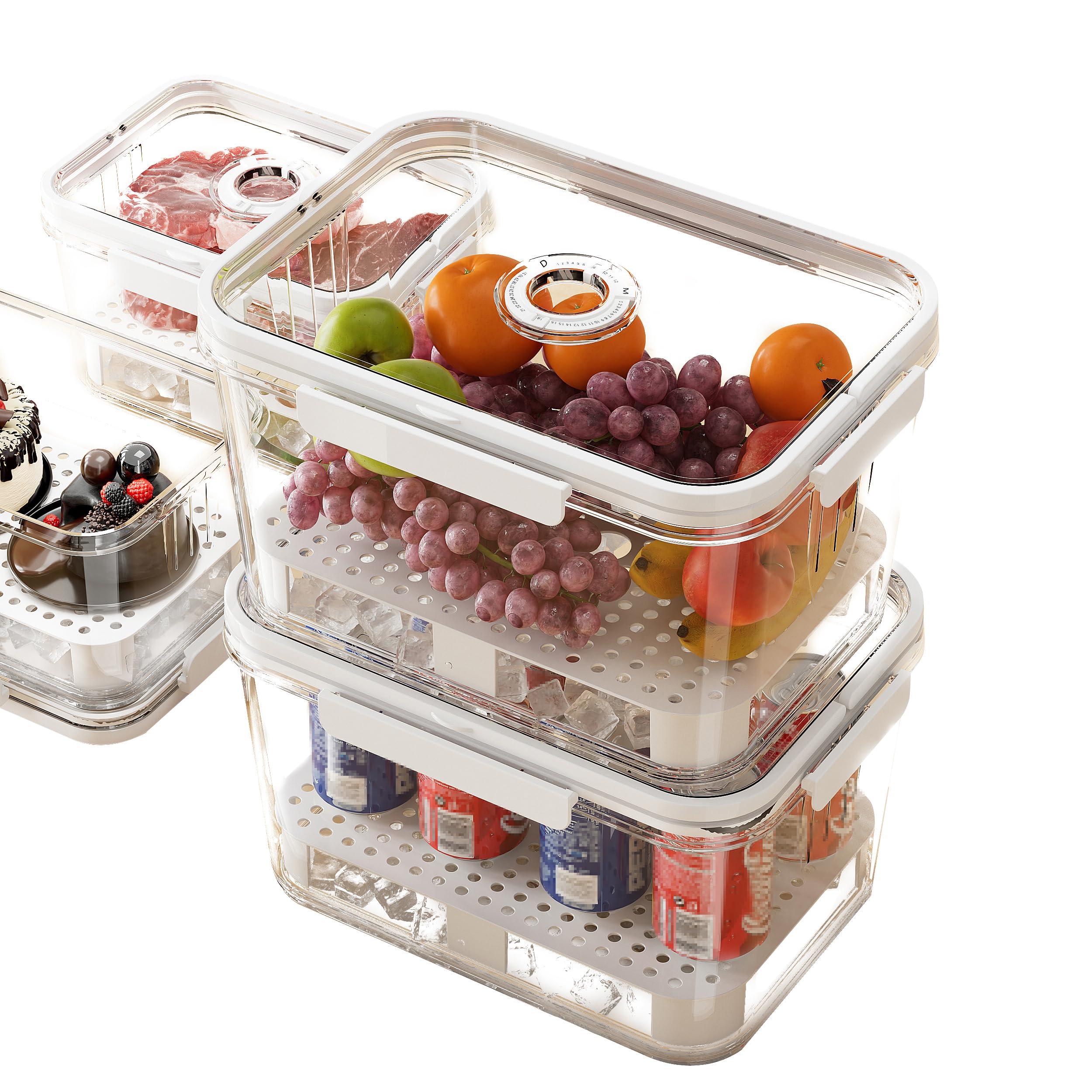 HausArtX Large Fruit Storage Container for Fridge Storage, Picnics & Camping, 2 Piece Set, BPA Free, with Sealed Lid, Timer Design & Filter Board, Keep Vegetable, Fruit, Meat Fresh, Transparent