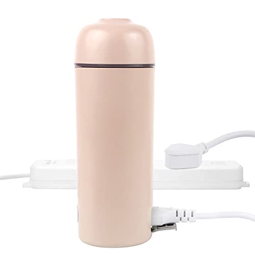 Teqooza Portable Travel Electric Kettle Mini Thermos Fast Boil Boiling Teapot Heating Cup Stainless Steel Metal Bottle for Coffee Tee Making 350ml Capacity, Pink