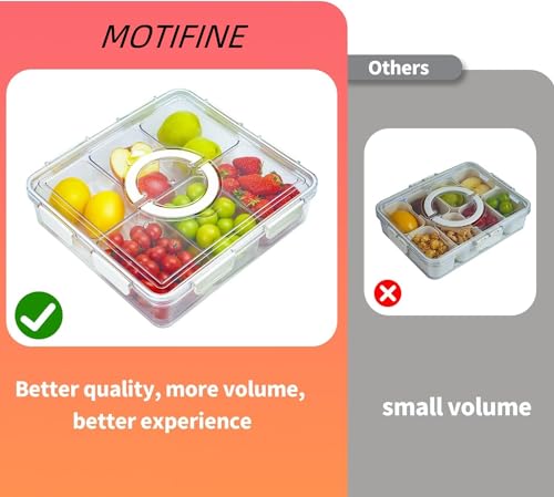 Extra Large Fruit Storage Containers for Fridge,Divided Serving Tray with Lid and Handle,Snackle Box Charcuterie Container for Portable Snack Platters,Clear Organizer for Party,Entertaining,Fruit,Nuts