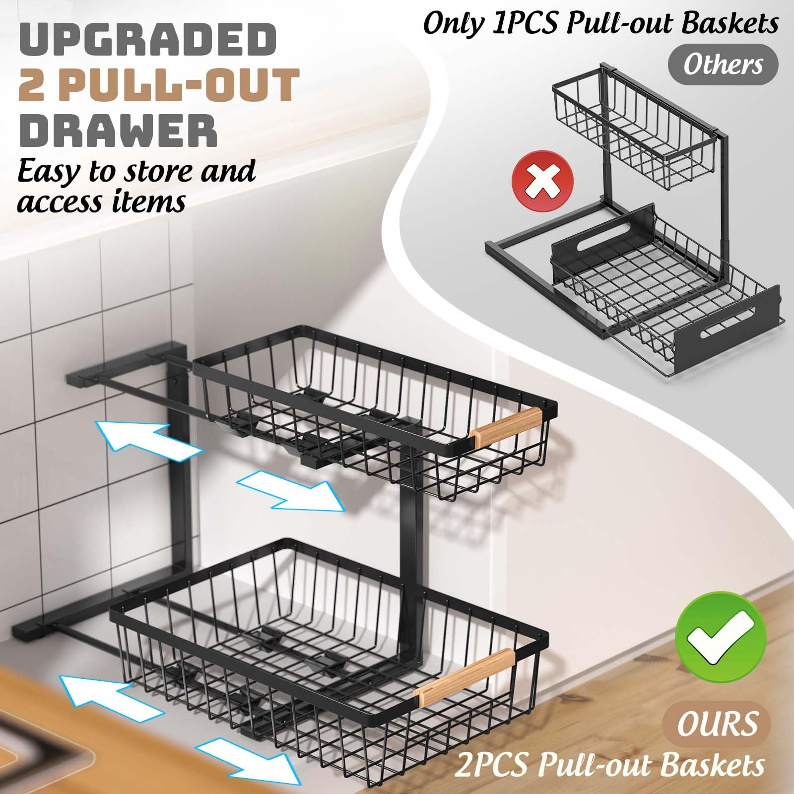 Dihmpor Under Sink Organizer and Storage, Slide Out Under Cabinet Storage Pull Out Sink Shelf Cabinet Storage Shelves, Undersink Organizers for Kitchen Bathroom Cabinet