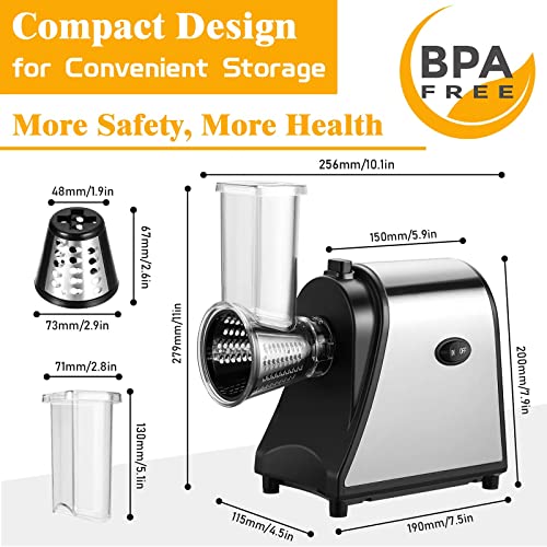 Electric Cheese Grater 250W Salad Maker 5-in-1 Professional Electric Slicer/Shredder One-Touch Control Powerful Electric Grater for Fruits and Vegetables, Cheese
