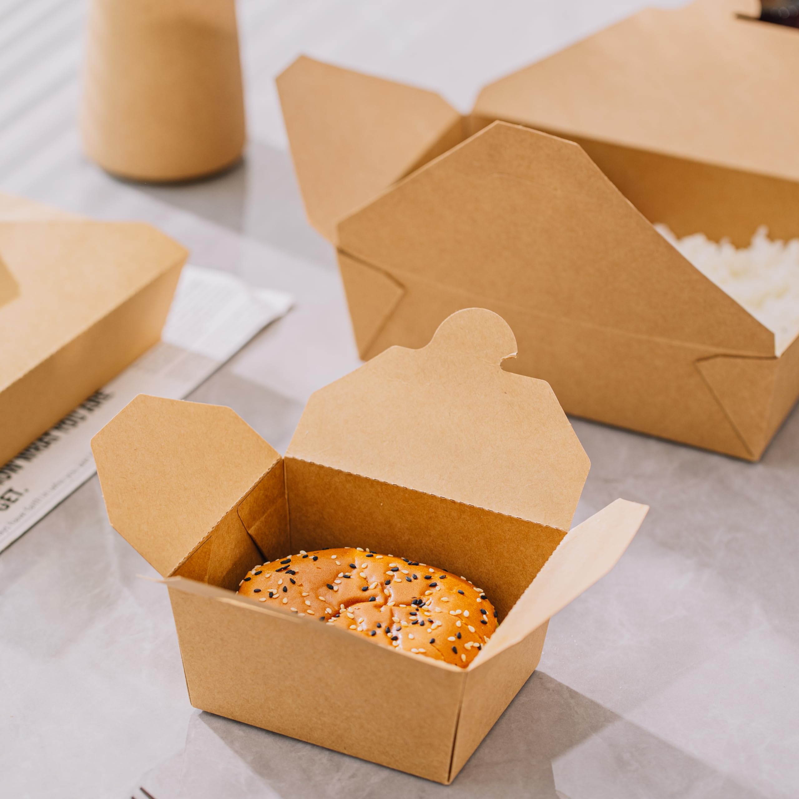 To Go Food Containers 50 Pack - Kraft Microwavable Folded Paper 30 oz Take-Out Container - Meal Prep, and Catering with Lids - Disposable, Freezer Safe - Restaurant, Home Pastry and Packaging Supplies