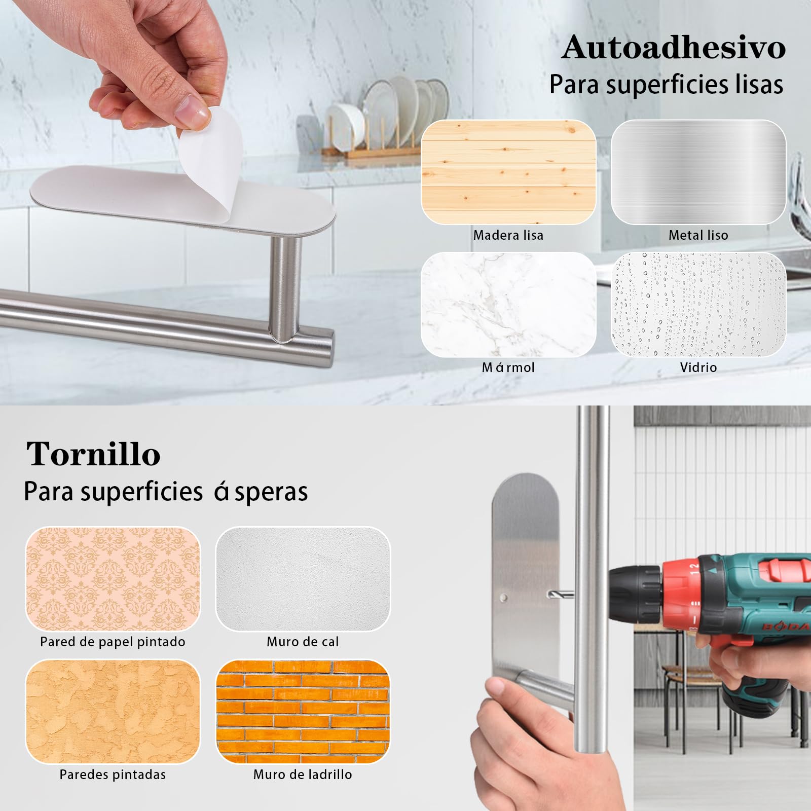 Foyou Paper Towel Holder Under Cabinett Countertop Wall Mount for Kitchen Bathroom Pantry Sink Countertop Counter,SUS304 Stainless Steel PaperTowel Rack Self Adhesive or Drilling,Silvery