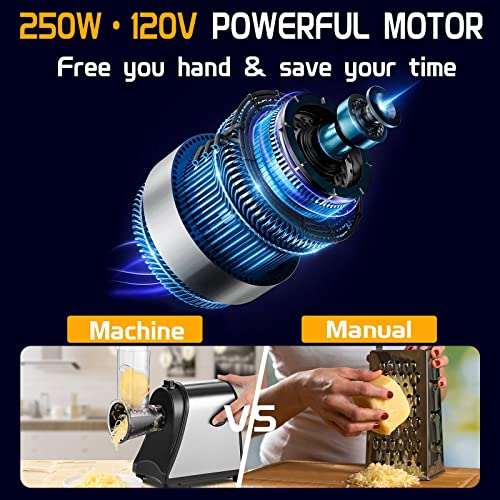 Electric Cheese Grater 250W Salad Maker 5-in-1 Professional Electric Slicer/Shredder One-Touch Control Powerful Electric Grater for Fruits and Vegetables, Cheese