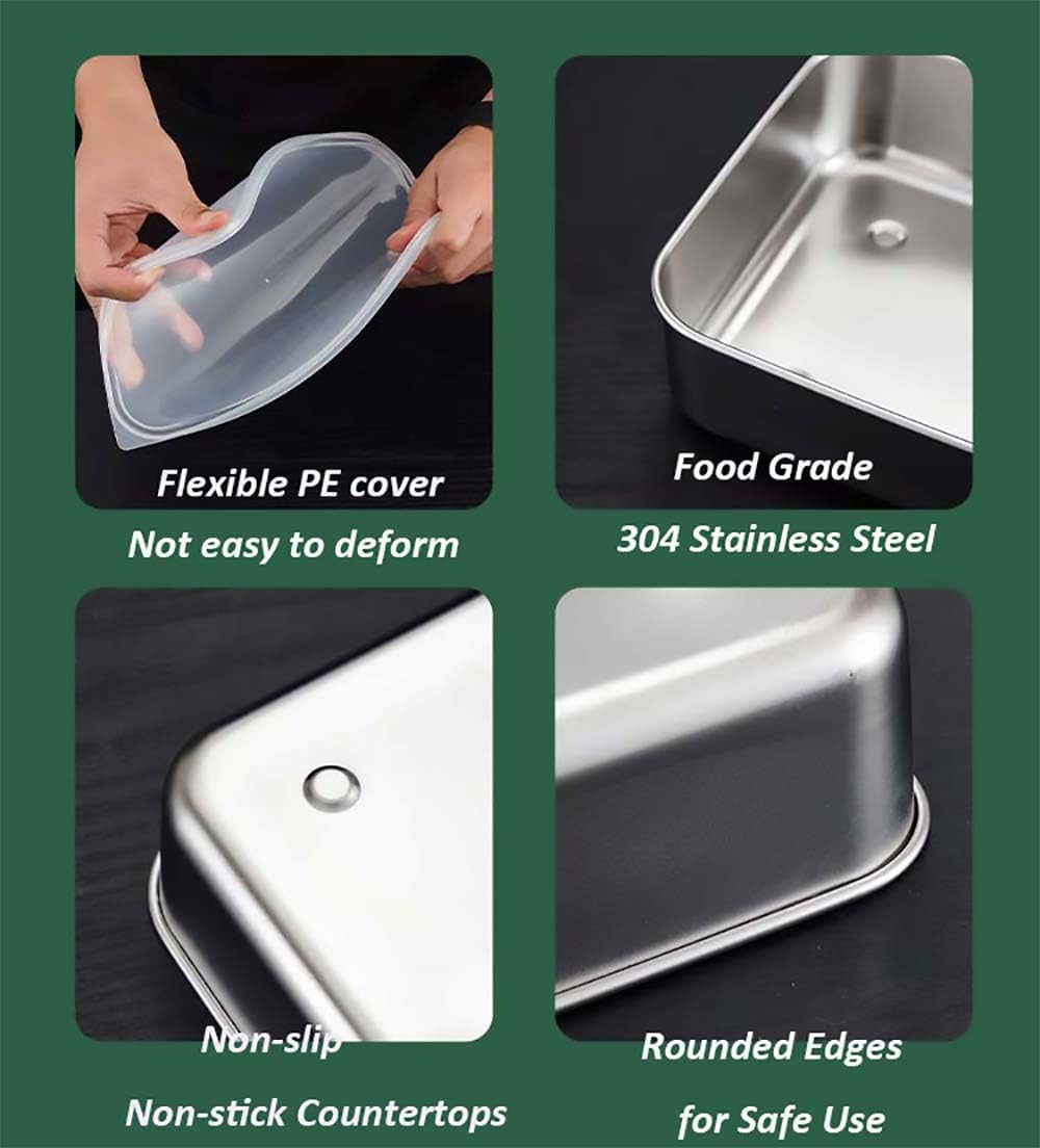 GRFELI Stainless Steel Food Container with Lid, 3-Piece Food Storage Container, Meal Prep Container, Ice Cream Container, Refrigerator Freezer Safe, Dishwasher/Oven Safe (Lid Not Included)