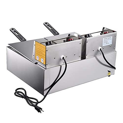 WeChef Commercial Deep Fryer 24L 5000W with Dual Tank Baskets Stainless Steel Electric Countertop Fryer for Restaurant Bar