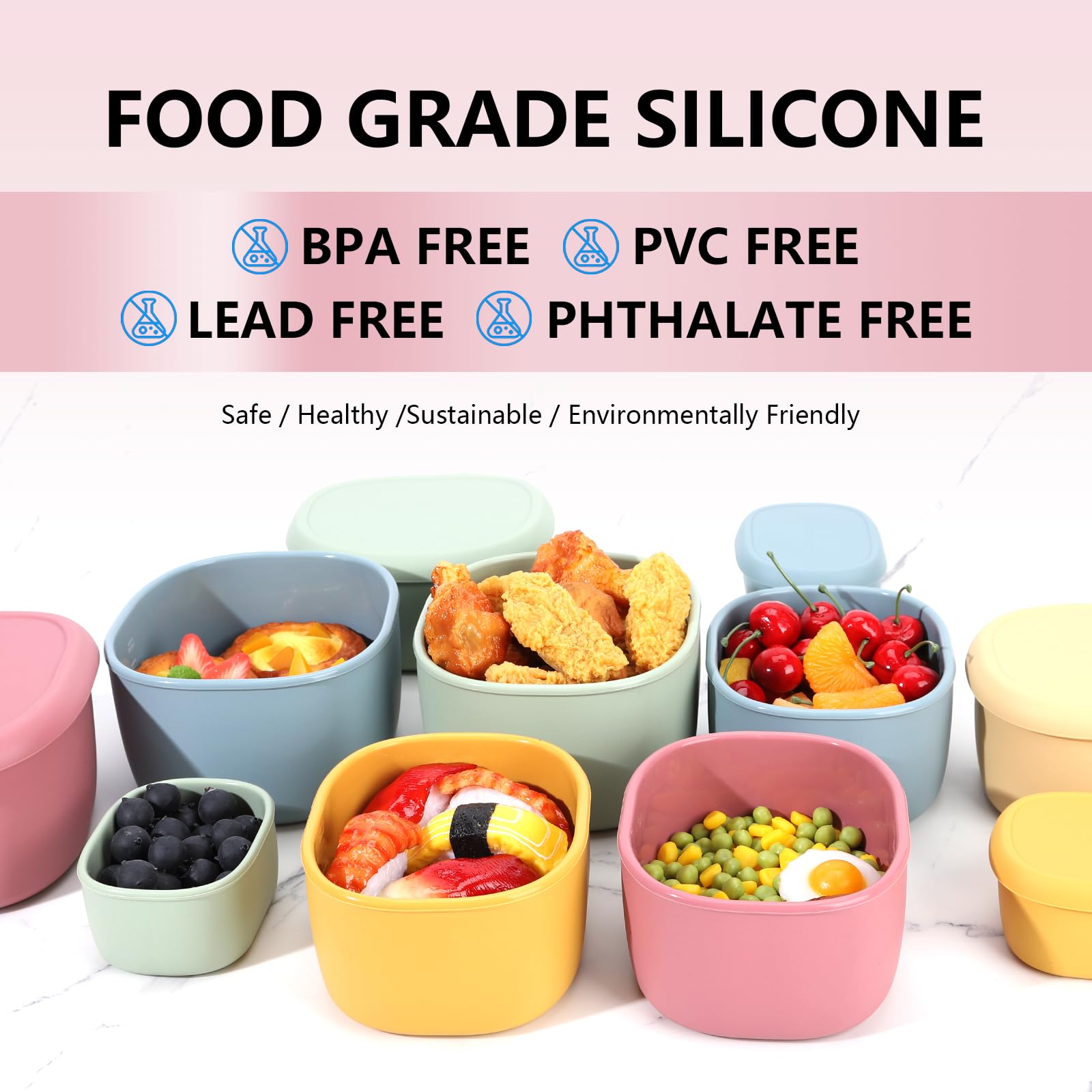 AOEDEO 4Pcs Silicone Food Storage Containers with Lids,BPA Free Reusable Silicone Storage Containers for Food Silicone Freezer Containers Freezer Dishwasher Safe (33.8oz, 20oz, 10oz, 6.7oz) (pink)