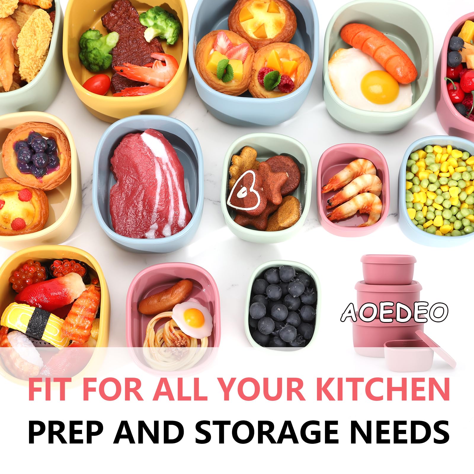 AOEDEO 4Pcs Silicone Food Storage Containers with Lids,BPA Free Reusable Silicone Storage Containers for Food Silicone Freezer Containers Freezer Dishwasher Safe (33.8oz, 20oz, 10oz, 6.7oz) (pink)
