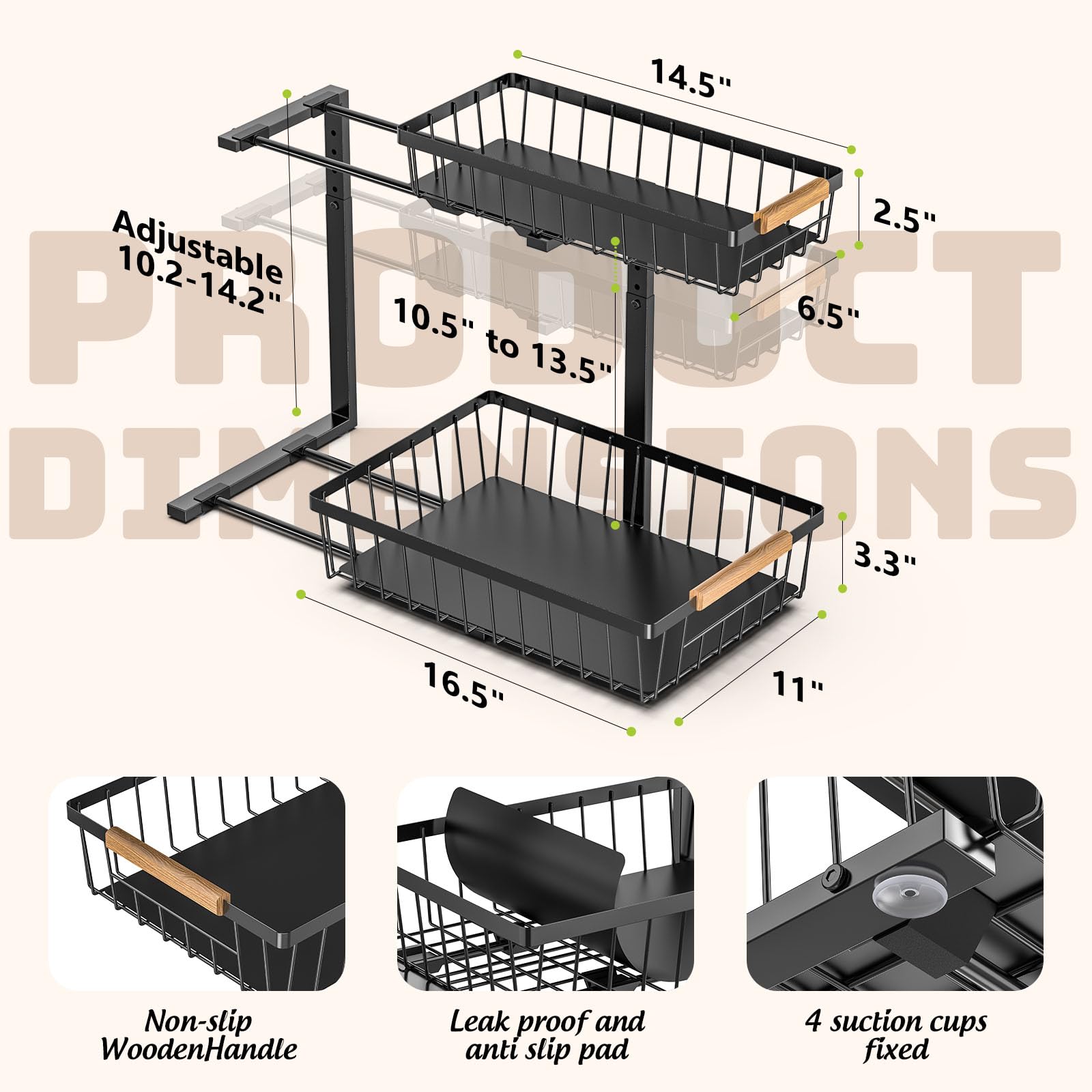 Dihmpor Under Sink Organizer and Storage, Slide Out Under Cabinet Storage Pull Out Sink Shelf Cabinet Storage Shelves, Undersink Organizers for Kitchen Bathroom Cabinet