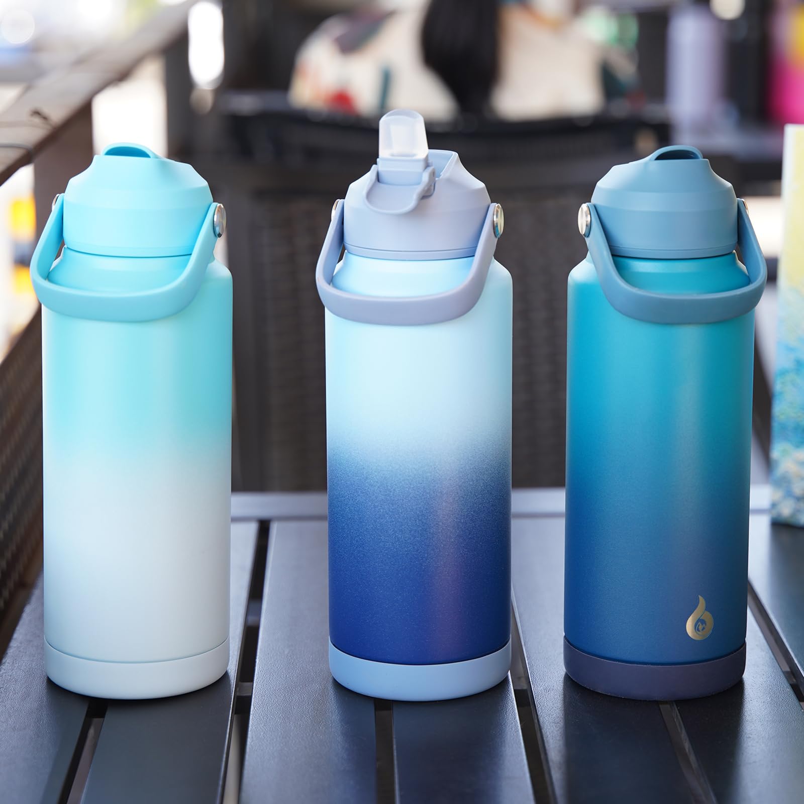 BJPKPK Insulated Water Bottle with Straw Lid, 18oz Thermos Water Bottles with Soft Nozzle, Flex Handle & Non-slip Boot, BPA Free Leak Proof Stainless Steel Metal Thermos, Tumblers, Cups,Sky