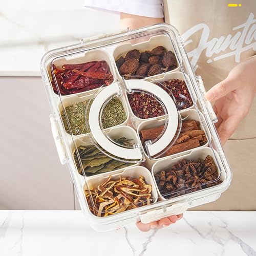 Divided Serving Tray with Lid 10 Forks 8 Compartment Snack Container Snackle Box Containers,Organizer Portable Handle for Parties, Fruits, Nuts, Outdoor Picnics (Style 1 with Animal Forks)