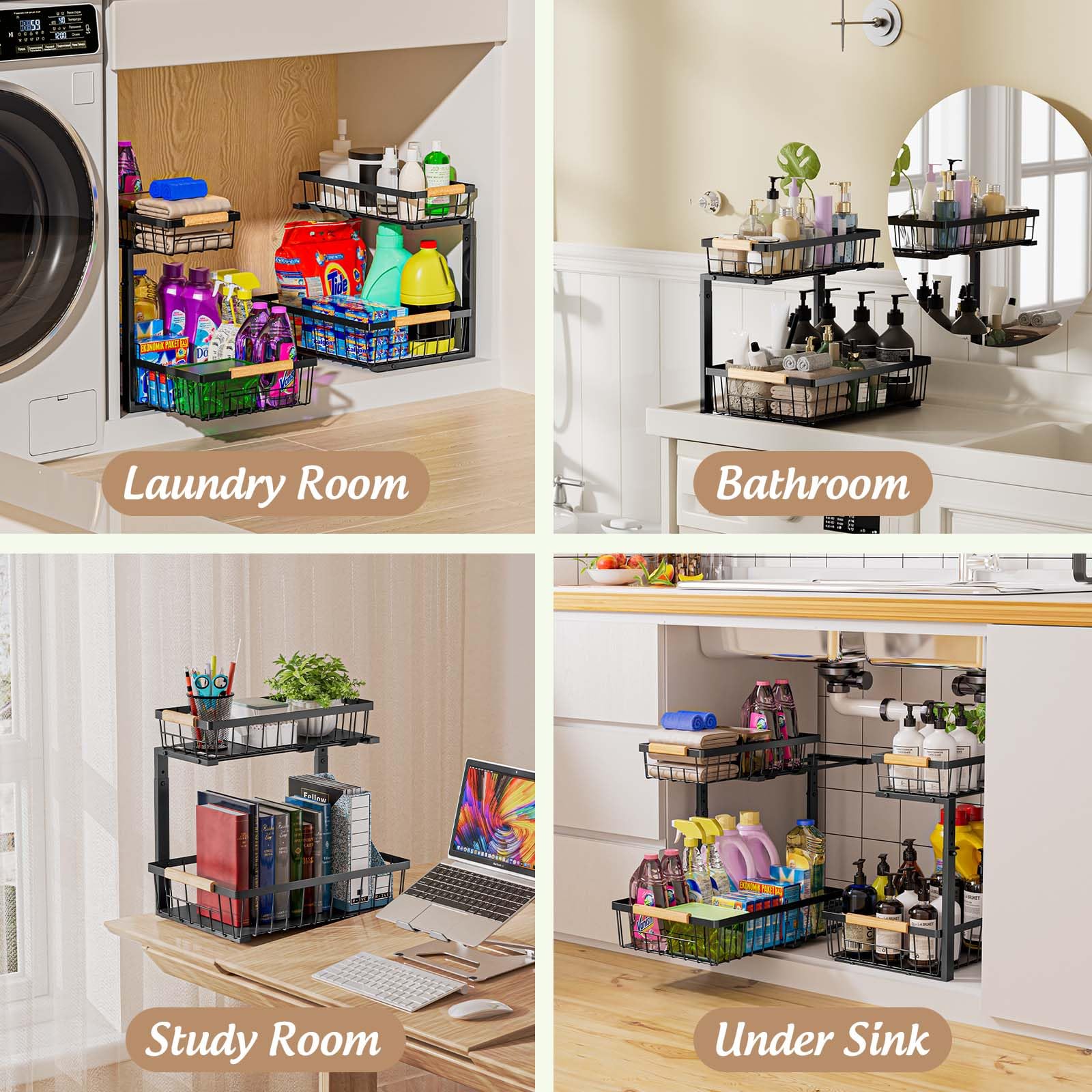 Dihmpor Under Sink Organizer and Storage, Slide Out Under Cabinet Storage Pull Out Sink Shelf Cabinet Storage Shelves, Undersink Organizers for Kitchen Bathroom Cabinet