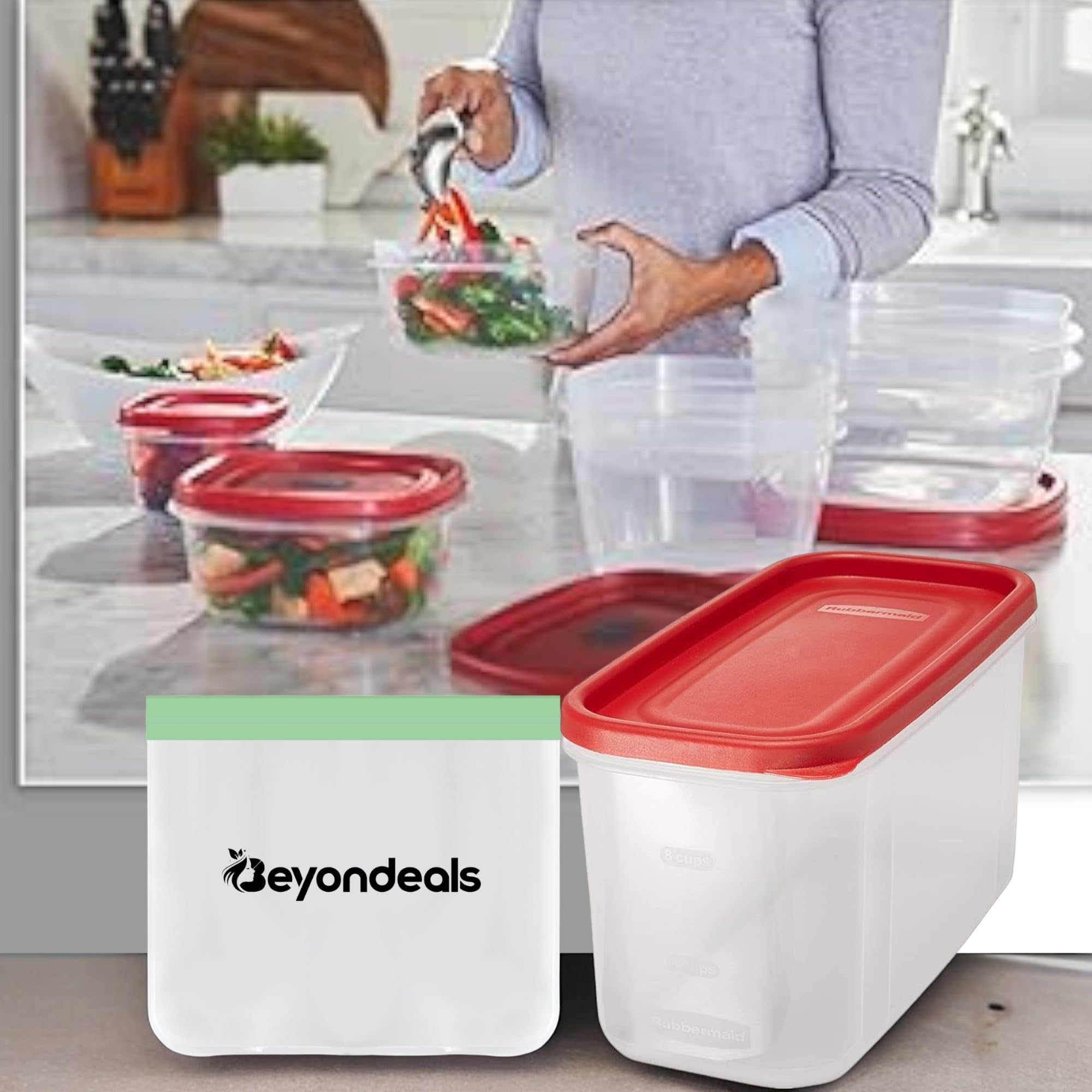 10-Cup Dry Food Organizer Set | Bundles With Beyondeals Reusable Food Storage Bag - Container, Airtight Seal, Clear, Stackable, Pantry Organization For Rice, Cereal [Pack Of 4]