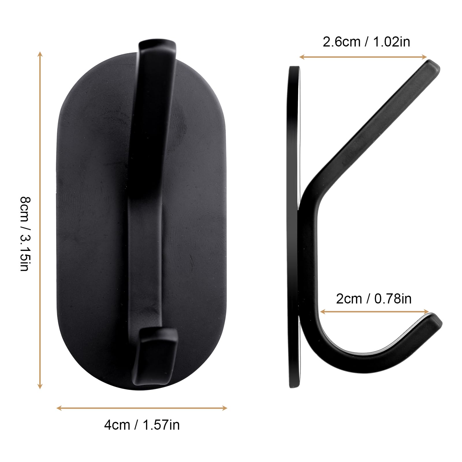 Self Adhesive Hooks for Wall, 4 Pack Wall Hooks for Hanging Coat Door Hook Towel Racks for Bathroom Stainless Steel Shower Heavy Duty Robe Hook for Towel, Coat, Robe, Cloth, Hat (Black)