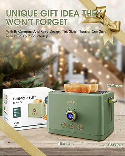 2 Slice Toaster, Retro Bread Toaster with LED Display, Extra Wide Slots Toasters with 6 Bread Shade Settings, Bagel, Cancel, Defrost Function, Stainless Steel with High Lift Lever, Removal Crumb Tray
