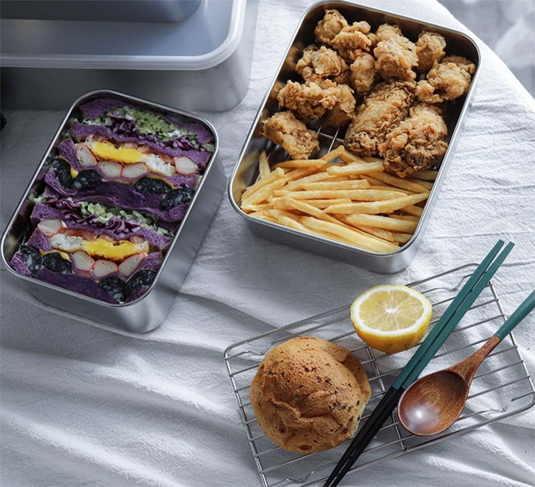 GRFELI Stainless Steel Food Container with Lid, 3-Piece Food Storage Container, Meal Prep Container, Ice Cream Container, Refrigerator Freezer Safe, Dishwasher/Oven Safe (Lid Not Included)