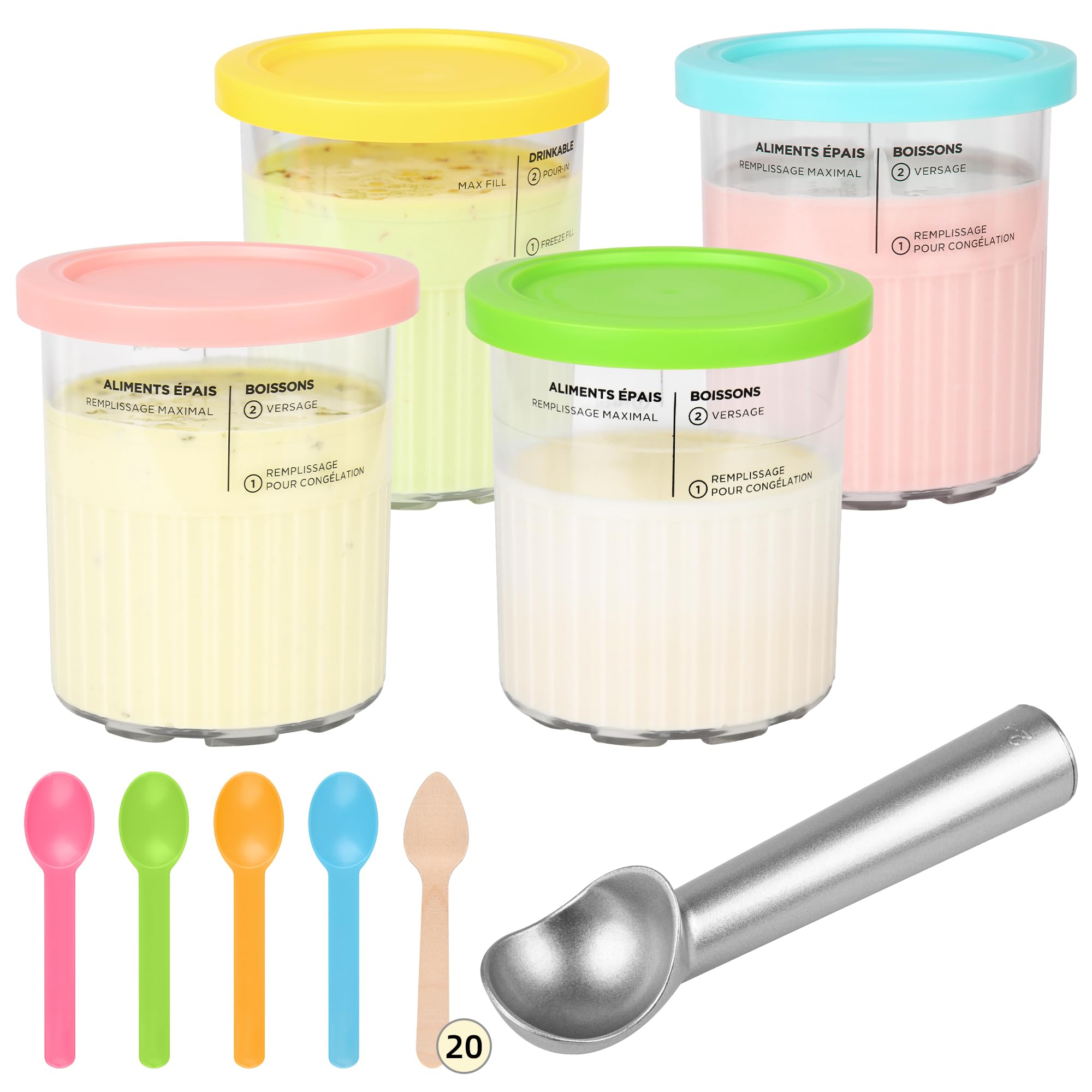 24 oz. Replacement 4 pack Creami Pints for Ninja NC500 NC501 Series Creamy Icecream Containers Cups lids Compatible with NC501 NC500 Ice Cream Maker