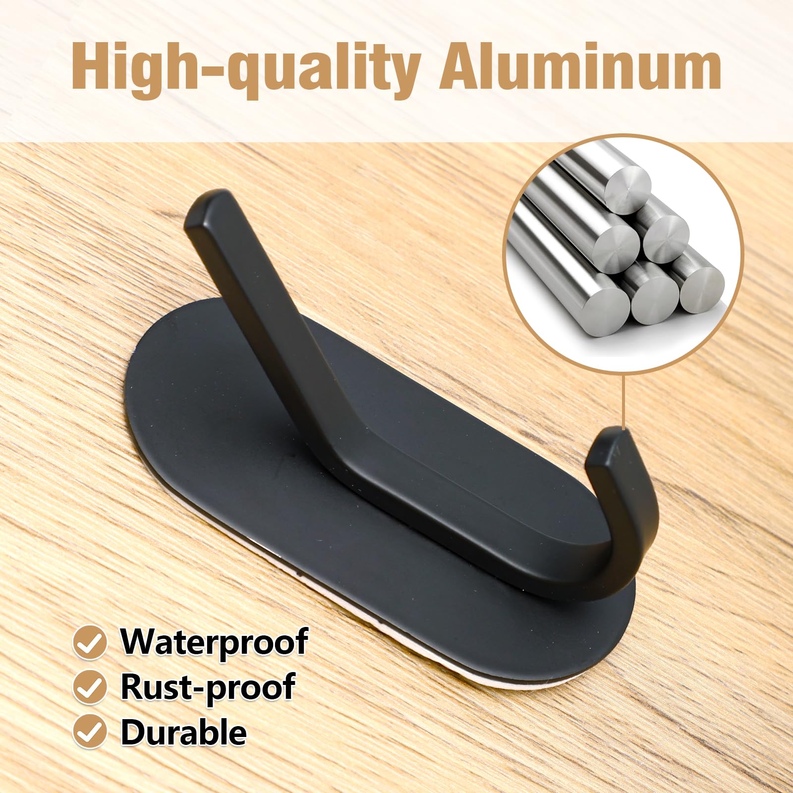 Self Adhesive Hooks for Wall, 4 Pack Wall Hooks for Hanging Coat Door Hook Towel Racks for Bathroom Stainless Steel Shower Heavy Duty Robe Hook for Towel, Coat, Robe, Cloth, Hat (Black)