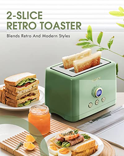 2 Slice Toaster, Retro Bread Toaster with LED Display, Extra Wide Slots Toasters with 6 Bread Shade Settings, Bagel, Cancel, Defrost Function, Stainless Steel with High Lift Lever, Removal Crumb Tray