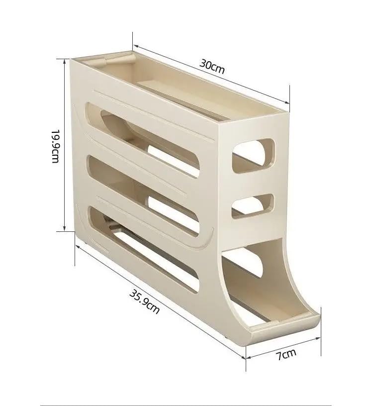 Egg Holder for Fridge - Auto Rolling Fridge Egg Organizer, Space-Saving Egg Dispenser Holder, 30 Eggs, 4 Tiers Fridge Egg Rack Large Capacity Egg Dispenser for Refrigerator (Beige)